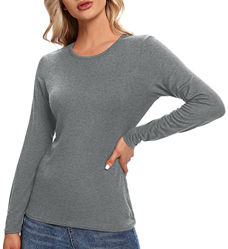 Urban CoCo Womens Crewneck Slim Fitted Long Sleeve T-Shirt Solid Tight Tunic Tops (Dark Grey, XL)