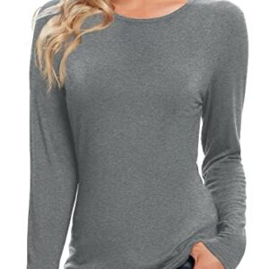 Urban CoCo Womens Crewneck Slim Fitted Long Sleeve T-Shirt Solid Tight Tunic Tops (Dark Grey, XL)