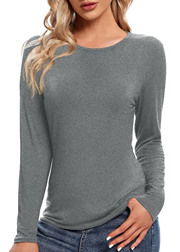 Urban CoCo Womens Crewneck Slim Fitted Long Sleeve T-Shirt Solid Tight Tunic Tops (Dark Grey, XL)