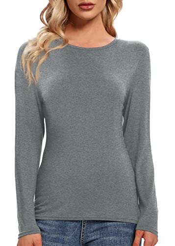 Urban CoCo Womens Crewneck Slim Fitted Long Sleeve T-Shirt Solid Tight Tunic Tops (Dark Grey, XL)