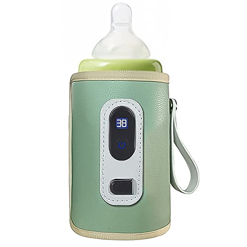 Portable Bottle Warmer for Travel, Portable Bottle Warmer for Breastmilk with LCD Display, Baby Bottle Warmer for Baby Milk, Thermostatic Bottle Cover for Home, Outside, Car (Green)