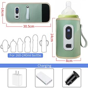 Portable Bottle Warmer for Travel, Portable Bottle Warmer for Breastmilk with LCD Display, Baby Bottle Warmer for Baby Milk, Thermostatic Bottle Cover for Home, Outside, Car (Green)