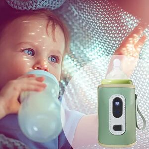 Portable Bottle Warmer for Travel, Portable Bottle Warmer for Breastmilk with LCD Display, Baby Bottle Warmer for Baby Milk, Thermostatic Bottle Cover for Home, Outside, Car (Green)