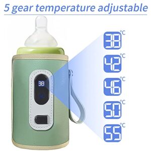 Portable Bottle Warmer for Travel, Portable Bottle Warmer for Breastmilk with LCD Display, Baby Bottle Warmer for Baby Milk, Thermostatic Bottle Cover for Home, Outside, Car (Green)