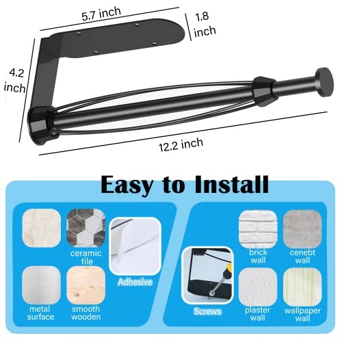 Paper Towel Holder Under Cabinet Wall Mount Paper Towel Holder Black Single Hand Operable with Damping Under Counter Paper Towel Racks with Self-Adhesive and Screw for Kitchen Bathroom