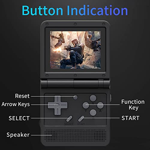 V90 Handheld Retro Clamshell Console with Collapsible Open Source Linux 3-inch IPS Screen Arcade Console Built-in Rechargeable Battery Portable flip Handheld Console System Black 64GB