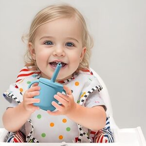 Hippywell 100% Silicone Baby Straw Cup Training Cup | Shatterproof Toddler Cup with Straw and Non-Slip Handles | 5 Oz Capacity | Perfect for Babies 6+ Months (Blue)