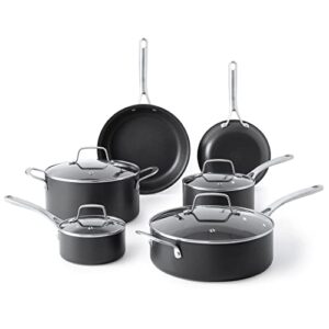 martha stewart bosworth 10 piece hard anodized nonstick aluminum cookware set - black