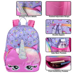 Emma & Chloe Waterproof Holographic Rainbow Unicorn Backpack with Horn for Girls for Elementary, Middle School (Starlight Twinkle Berry)