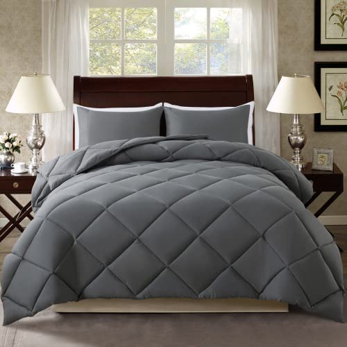 ELNIDO QUEEN Grey Twin Comforter Set with 1 Pillow Sham - 2 Pieces Gray Bed Comforter Set - Quilted Down Alternative Comforter Set - Lightweight All Season Bedding Comforter Sets Twin Size(64×88 Inch)