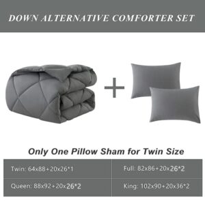 ELNIDO QUEEN Grey Twin Comforter Set with 1 Pillow Sham - 2 Pieces Gray Bed Comforter Set - Quilted Down Alternative Comforter Set - Lightweight All Season Bedding Comforter Sets Twin Size(64×88 Inch)