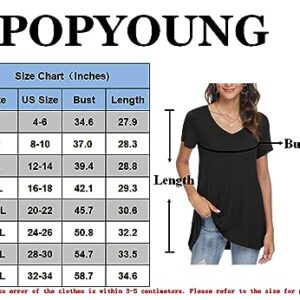 POPYOUNG Women's Summer Casual Short Sleeve Tunic Tops to Wear with Leggings V-Neck T-Shirt Loose Blouse L, Ink Rose