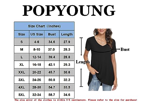 POPYOUNG Women's Summer Casual Short Sleeve Tunic Tops to Wear with Leggings V-Neck T-Shirt Loose Blouse L, Ink Rose