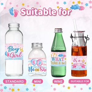 39 Pieces Baby Gender Reveal Water Bottle Labels Gender Reveal Party Favors Baby Shower Water Bottle Stickers Wrappers Waterproof He or She Baby Shower Labels for Baby Gender Reveal Party Decoration