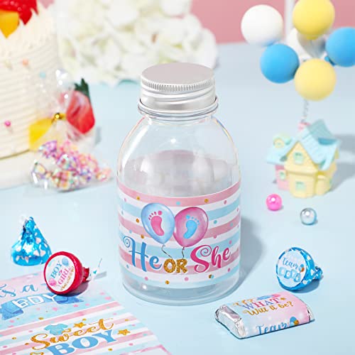 39 Pieces Baby Gender Reveal Water Bottle Labels Gender Reveal Party Favors Baby Shower Water Bottle Stickers Wrappers Waterproof He or She Baby Shower Labels for Baby Gender Reveal Party Decoration