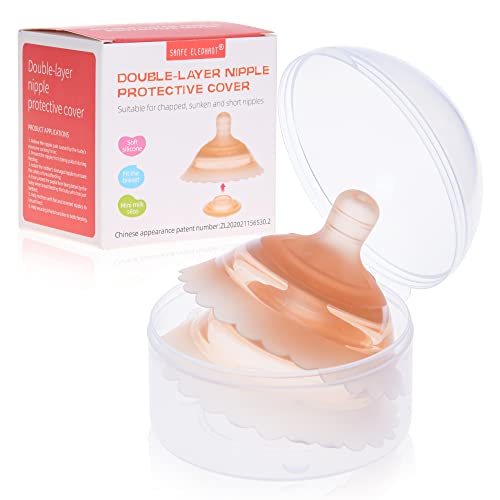 SANFE ELEPHANT Nipple Shields for Nursing Newborn,Double Layer Breast Shield,for Latch Difficulties or Flat or Inverted Nipples，2 Pack