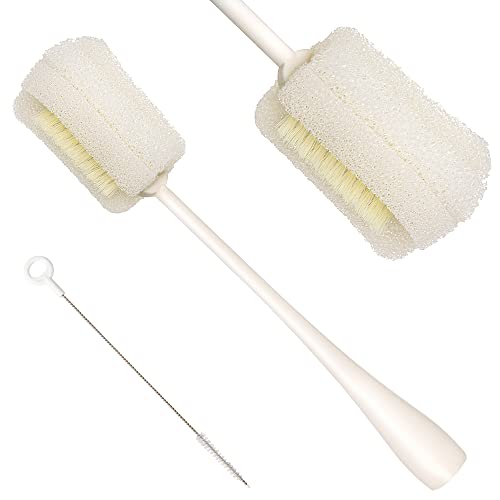 BEDELITE Water Baby Bottle Brush Cleaner, Long Handle Sponge Cleaning Brush, Bottle Cleaner Brush with Straw Cleaner for Washing Baby Bottles, Glasswares, Narrow Cup, Beige, 1 Pack