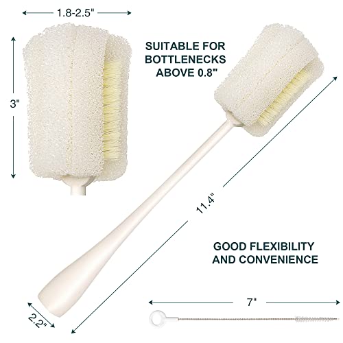 BEDELITE Water Baby Bottle Brush Cleaner, Long Handle Sponge Cleaning Brush, Bottle Cleaner Brush with Straw Cleaner for Washing Baby Bottles, Glasswares, Narrow Cup, Beige, 1 Pack