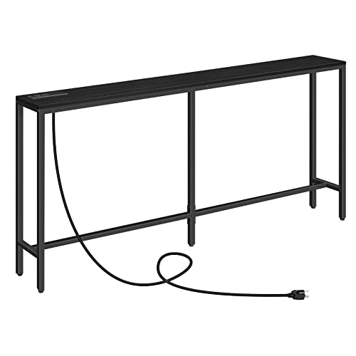 MAHANCRIS Console Table with Power Outlet, 63" Narrow Sofa Table, Industrial Entryway Table with USB Ports, Behind Couch Table for Entryway, Hallway, Foyer, Living Room, Bedroom, Black CTHB16E01