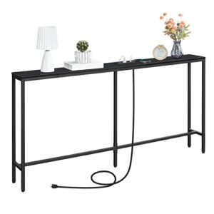 MAHANCRIS Console Table with Power Outlet, 63" Narrow Sofa Table, Industrial Entryway Table with USB Ports, Behind Couch Table for Entryway, Hallway, Foyer, Living Room, Bedroom, Black CTHB16E01