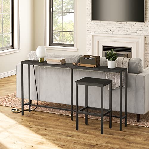 MAHANCRIS Console Table with Power Outlet, 63" Narrow Sofa Table, Industrial Entryway Table with USB Ports, Behind Couch Table for Entryway, Hallway, Foyer, Living Room, Bedroom, Black CTHB16E01