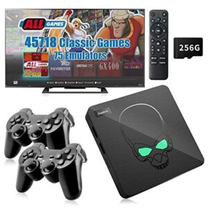 retro game console built-in 45718 classic games, video game console plug and play for tv, emuelec 4.6 game system and android tv 9, 75 emulator console, s922x chip