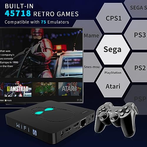 Retro Game Console Built-in 45718 Classic Games, Video Game Console Plug and Play for TV, EmuELEC 4.6 Game System and Android TV 9, 75 Emulator Console, S922X Chip