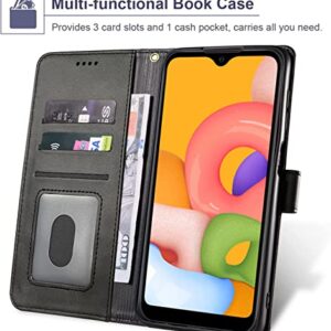 for Samsung Galaxy A14 5G Case and Tempered Glass Screen Protector, PU Leather Flip Cover Wallet Phone Case Protector [Full Protection] [Card Slots] [Kickstand] for Samsung Galaxy A14 4G, Black