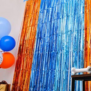 LOLStar Blue Dog Foil Fringe Curtains, Blue Dog Birthday Party Supplies, 2 Packs of 3.3x6.6 ft Orange Blue and Light Blue Tinsel Photo Booth Prop, Streamer Backdrop for Blue Dog Theme Party Decoration