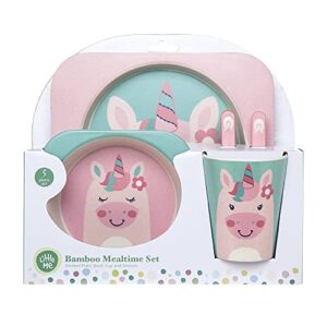 Little Me 5-Pack Bamboo Dinnerware Set - Dishwasher Safe Kids Dishes & Utensils - Unicorn Plate, Bowl, Cup, Spoon & Fork