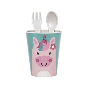 Little Me 5-Pack Bamboo Dinnerware Set - Dishwasher Safe Kids Dishes & Utensils - Unicorn Plate, Bowl, Cup, Spoon & Fork