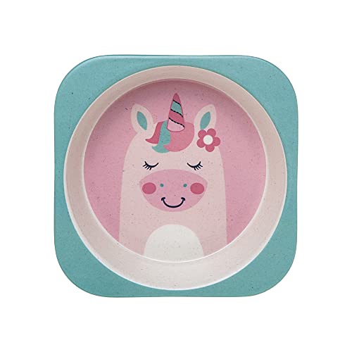 Little Me 5-Pack Bamboo Dinnerware Set - Dishwasher Safe Kids Dishes & Utensils - Unicorn Plate, Bowl, Cup, Spoon & Fork