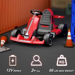 67i Electric Go Kart for Kids 12V Battery Powered Ride On Cars Parent Remote Control for Boys Girls Kids Electric Vehicle Car Electric Kids Go Kart with Safety Belt and Music (RED)