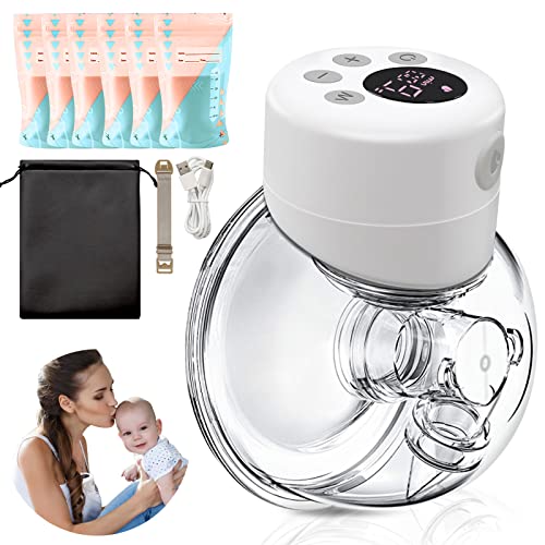 Wearable Breast Pump,Hands Free Breast Pump with LCD Display, 2 Modes & 9 Levels of Suction, Memory Function, Painless,Low Noise Rechargeable Wireless Breast Pump,24mm Flange