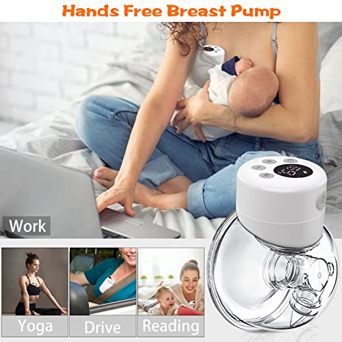 Wearable Breast Pump,Hands Free Breast Pump with LCD Display, 2 Modes & 9 Levels of Suction, Memory Function, Painless,Low Noise Rechargeable Wireless Breast Pump,24mm Flange