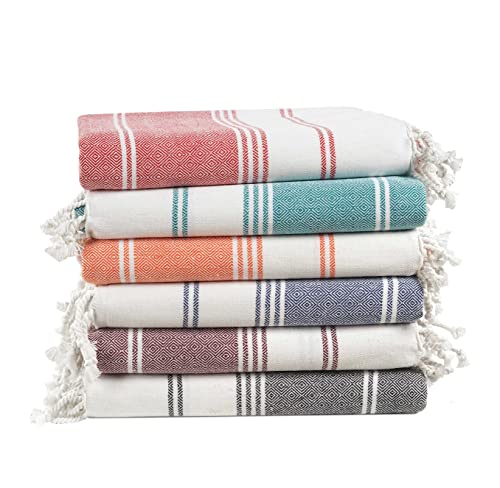 LANE LINEN 100% Cotton Beach Towel with Bag 6 Piece Towels Oversized 39"x71" Pool Absorbent Extra Large Quick Dry Sand Travel Towel - Multi