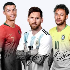 Ikonic Fotohaus Lionel Messi Cristiano Ronaldo Neymar Jr Signed Photo Autograph Print Wall Art Home Decor