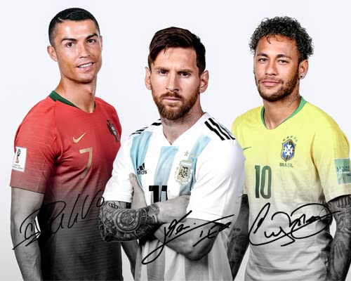 Ikonic Fotohaus Lionel Messi Cristiano Ronaldo Neymar Jr Signed Photo Autograph Print Wall Art Home Decor