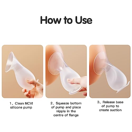 NCVI Silicone Breast Pump, Milk Collector with Suction Base, Dust Proof Cap and Stopper, Food Grade Silicone Milk Saver, BPA Free, Manual Breast Pump for Breastfeeding, 5oz/160ml