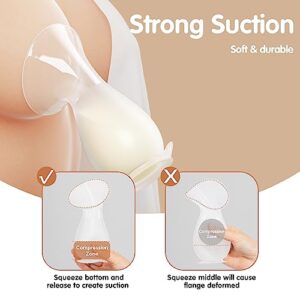 NCVI Silicone Breast Pump, Milk Collector with Suction Base, Dust Proof Cap and Stopper, Food Grade Silicone Milk Saver, BPA Free, Manual Breast Pump for Breastfeeding, 5oz/160ml