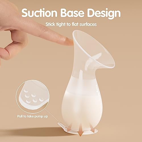 NCVI Silicone Breast Pump, Milk Collector with Suction Base, Dust Proof Cap and Stopper, Food Grade Silicone Milk Saver, BPA Free, Manual Breast Pump for Breastfeeding, 5oz/160ml