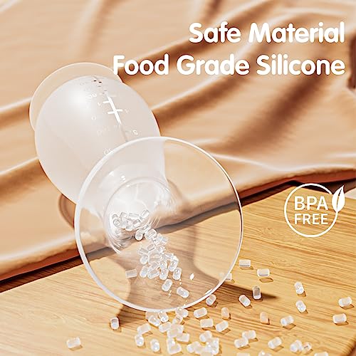 NCVI Silicone Breast Pump, Milk Collector with Suction Base, Dust Proof Cap and Stopper, Food Grade Silicone Milk Saver, BPA Free, Manual Breast Pump for Breastfeeding, 5oz/160ml