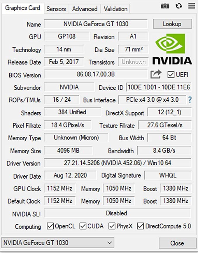 GPVHOSO GeForce GT 1030 4GB GDDR4 Video Graphics Card GPU Single Fan Cooling SystemHDMI/DVI-D, DirectX 12, GPU Boost 3.0, Computer Gaming Video Card, Desktop GPU, Support 4K,SingleFan Cooling System