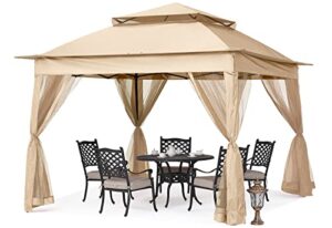 mastercanopy patio gazebo outdoor pop up gazebo with mesh walls (11x11, khaki)