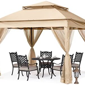 MASTERCANOPY Patio Gazebo Outdoor Pop Up Gazebo with Mesh Walls (11x11, Khaki)