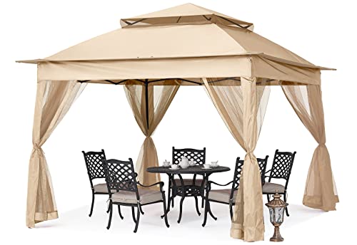 MASTERCANOPY Patio Gazebo Outdoor Pop Up Gazebo with Mesh Walls (11x11, Khaki)