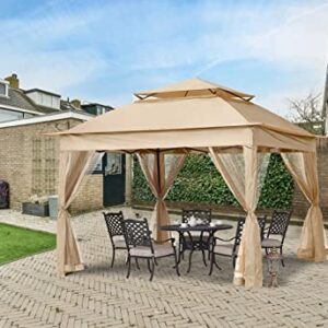 MASTERCANOPY Patio Gazebo Outdoor Pop Up Gazebo with Mesh Walls (11x11, Khaki)