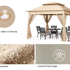 MASTERCANOPY Patio Gazebo Outdoor Pop Up Gazebo with Mesh Walls (11x11, Khaki)