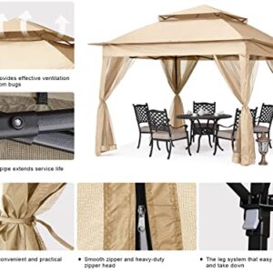 MASTERCANOPY Patio Gazebo Outdoor Pop Up Gazebo with Mesh Walls (11x11, Khaki)