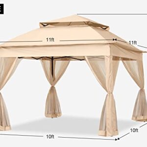 MASTERCANOPY Patio Gazebo Outdoor Pop Up Gazebo with Mesh Walls (11x11, Khaki)